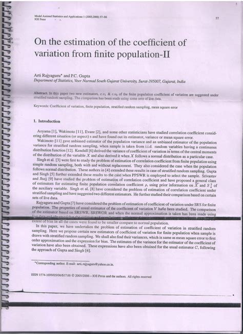 Pdf On The Estimation Of The Coefficient Of Variation From Finite