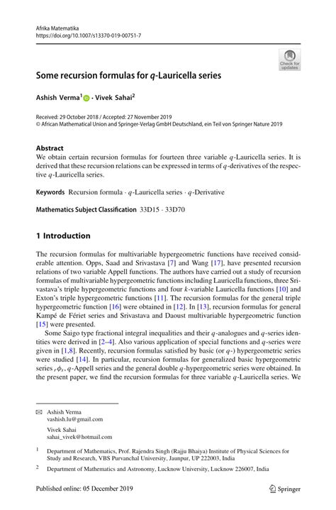 Pdf Some Recursion Formulas For Q Lauricella Series