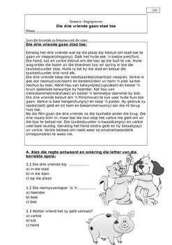 Begripstoets Gr 6 Afrikaans Reading Comprehension Worksheet