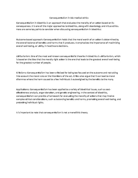 Consequentialism In Bio Medical Ethics Consequentialism In Bio