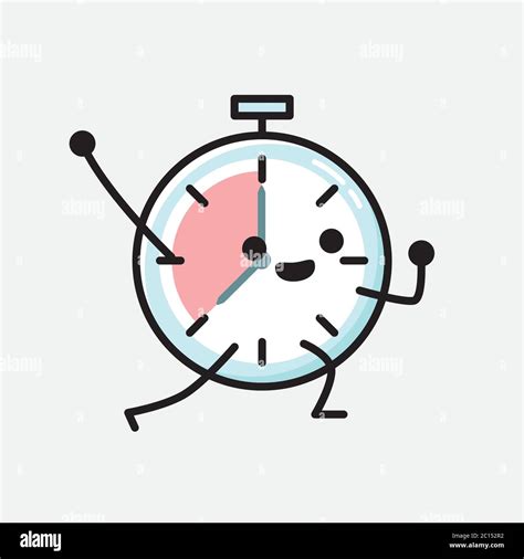 An Illustration Of Cute Timer Clock Mascot Vector Character In Flat