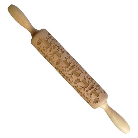 Vikakiooze 2022 Wooden Christmas Printing Rolling Pin Carved Embossed