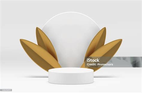3d 받침대 흰색 실린더 기초 황금 잎 패션 쇼룸 현실적인 벡터 0명에 대한 스톡 벡터 아트 및 기타 이미지 0명 3차원 형태 건설 산업 Istock