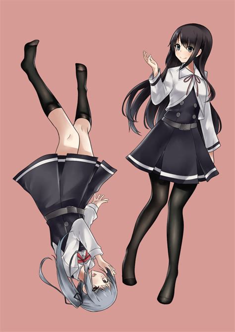 Safebooru 2girls Asashio Kantai Collection Black Hair Black Legwear