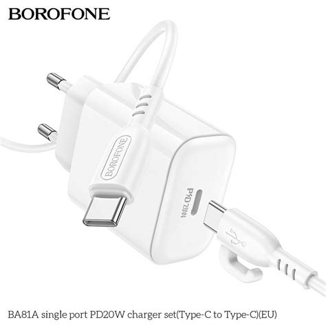 Incarcator Priza Borofone BA81A PD 20W Cu Cablu Type C La Type C Alb