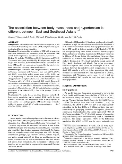 Pdf The Association Between Body Mass Index And Hypertension Is