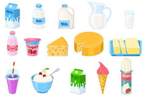 Productos Lácteos De Dibujos Animados Lindo En Estilo Plano Aislado