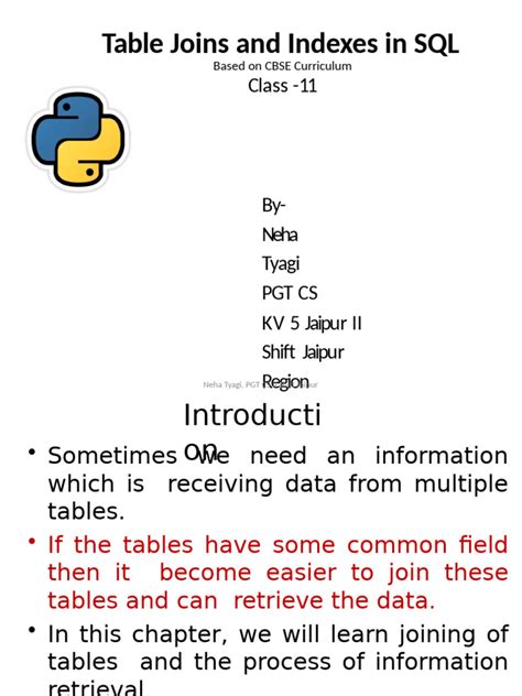 Chapter Eng Table Joins And Indexes In Sql Pdf Database Index