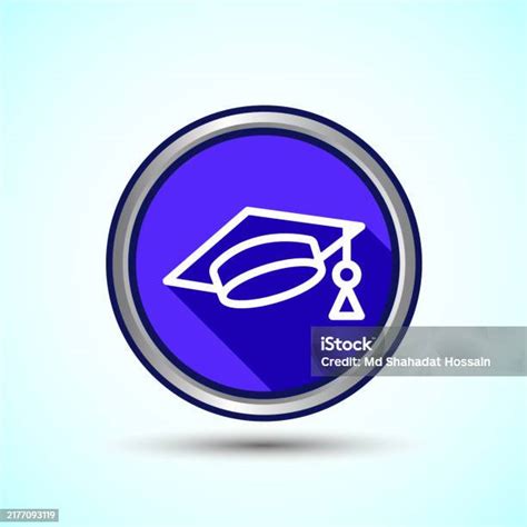 졸업 모자 아이콘 디자인 일러스트 앱 및 웹 사이트 용 학술 모자 아이콘 블루 섀도우 버튼 디자인 3차원 형태에 대한 스톡 벡터 아트 및 기타 이미지 Istock