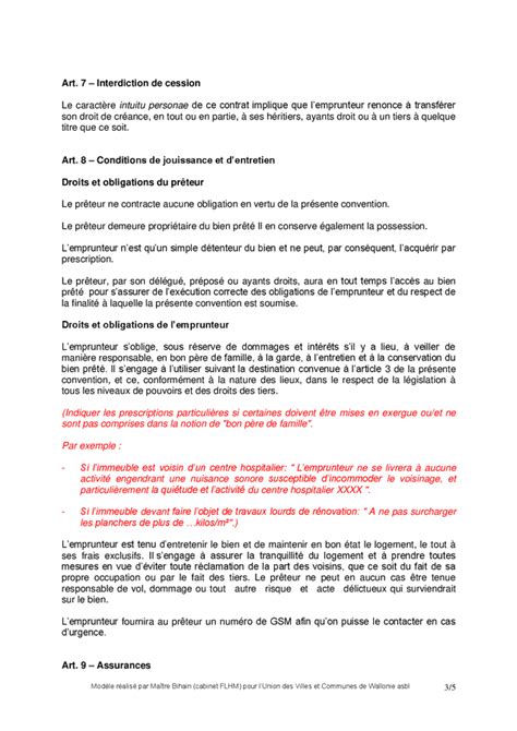 Modèle de commodat Belgique DOC PDF page 3 sur 5