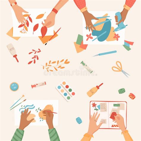 Flat Handmade Craftwork Art Class Background Stock Vector