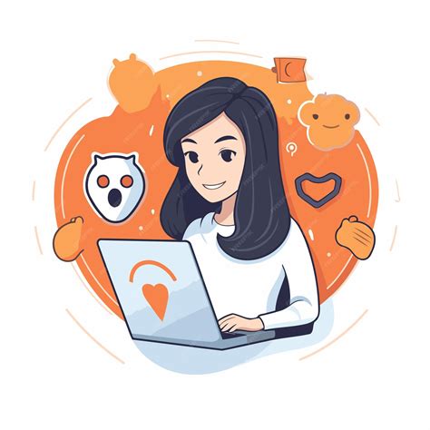 Premium Vector Girl With Laptop Vector Illustration In Cartoon Style Girl With Laptop