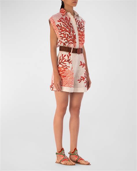 Silvia Tcherassi Rina Coral Print Sleeveless Linen Blouse Neiman Marcus