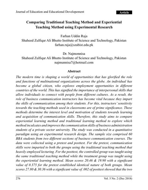 Pdf Comparing Traditional Teaching Method And Experiential Teaching