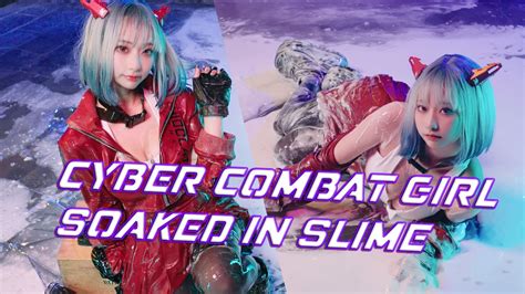 Cyber Girl Wears Hidolatra Combat Suit And Black Pantyhose Soaked In