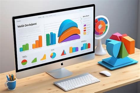 3d rendering of computer showing web development with 3d shapespie