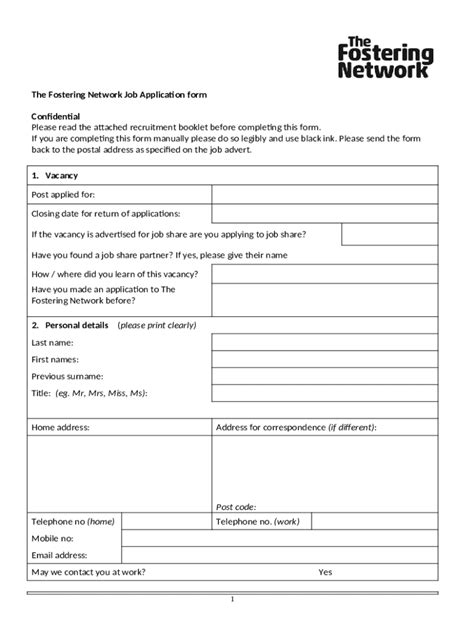 The Fostering Network Job Application The Fostering Network Job