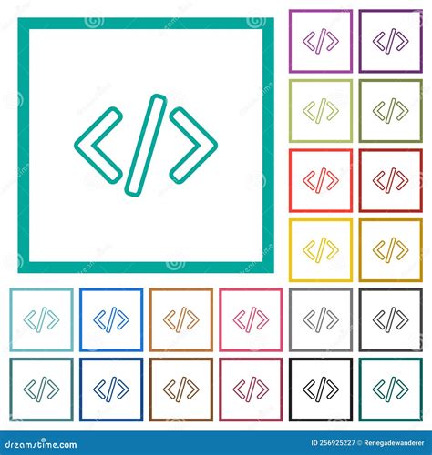 Script Code Outline Flat Color Icons With Quadrant Frames Stock Vector Illustration Of
