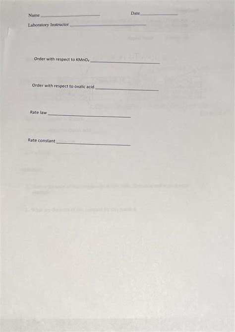 Solved Experiment 5 Chemical Kinetics Calculatichs From A