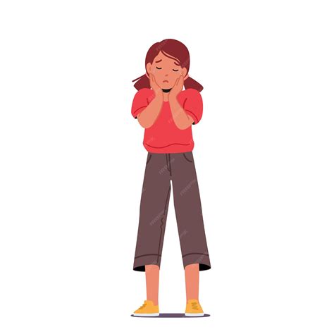Malheureuse Petite Fille Pleurant De Larmes Vers Le Bas Enfant Triste