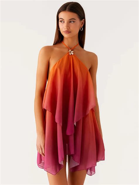 Aanda Gradient Halter Backless Mini Dress Ariella And Ayana
