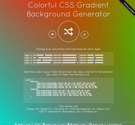 cssグラデーションを簡単につくれる「colorful css gradient background generator」 co jin