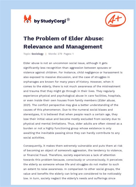 The Problem Of Elder Abuse Relevance And Management Free Essay Example