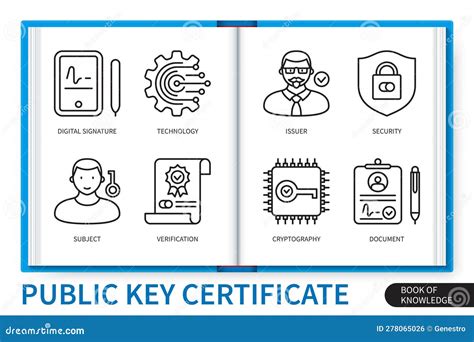 Public Key Certificate Infographics Linear Icons Collection Stock Illustration Illustration Of