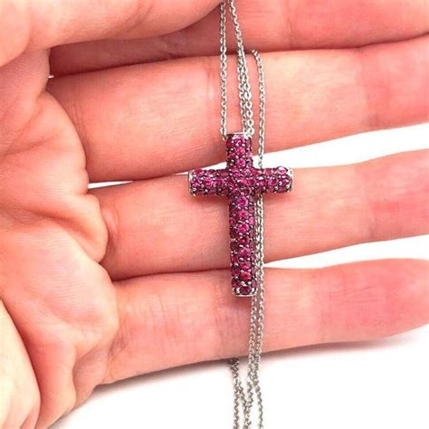 Effy 14 Karat White Gold And Pave Ruby Cross Necklace For Sale At 1stdibs