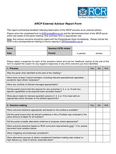 Fillable Online Arcp External Advisor Report Form Royal College Of Radiologists Fax Email