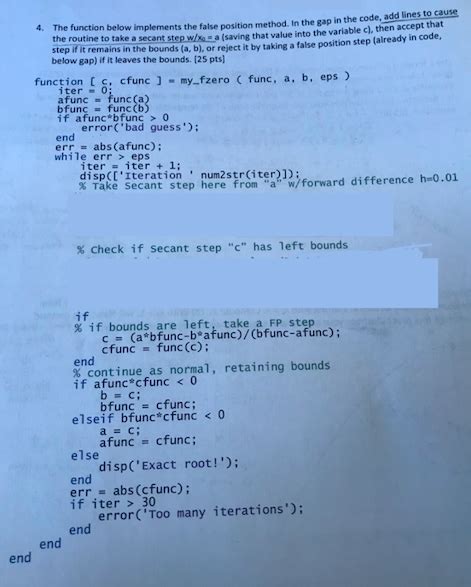 The Function Below Implements The False Position Chegg