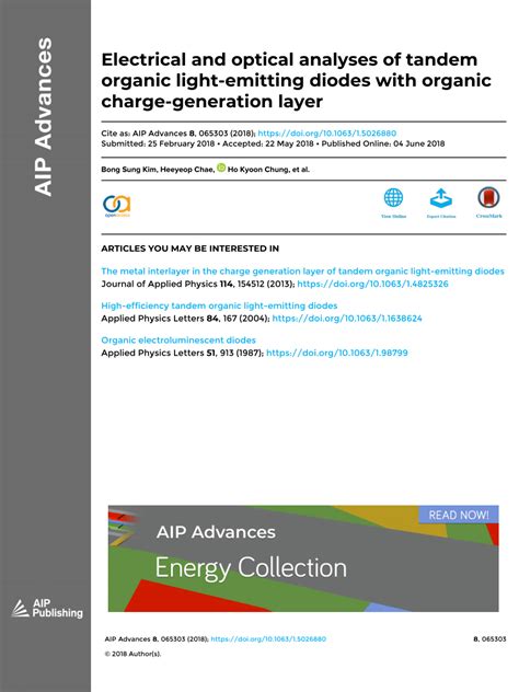 Pdf Electrical And Optical Analyses Of Tandem Organic Light Emitting