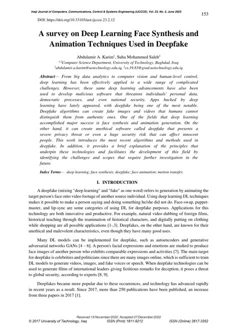 Pdf A Survey On Deep Learning Face Synthesis And Animation Techniques Used In Deepfake