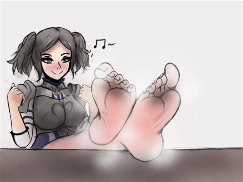 Rule 34 1girls Armor Bare Thighs Barefoot Breasts Crossed Legs