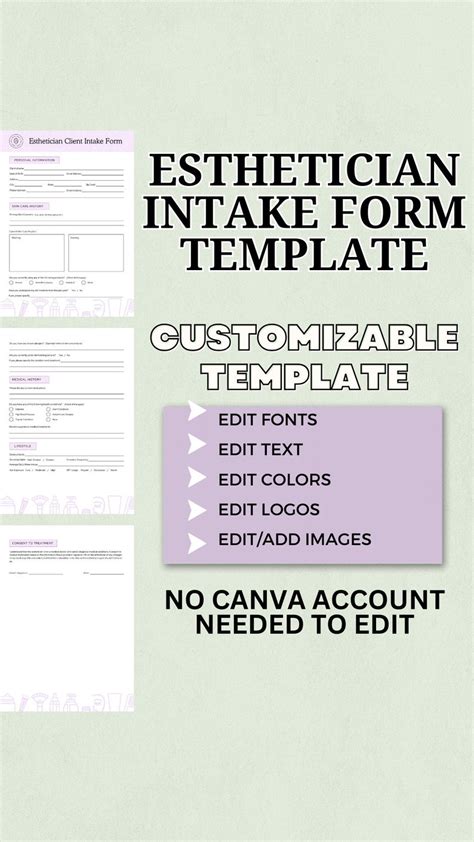 Esthetician Intake Form Templateeditable Printable Esthetician Forms
