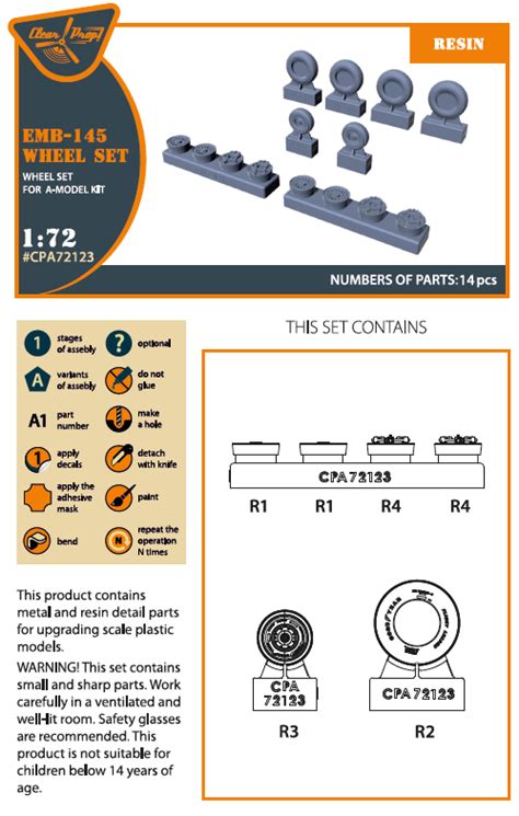 Emb 145 Wheel Set For A Model Kit Clear Prop Models A72123