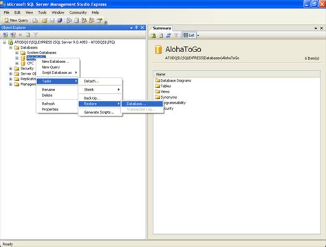 Aloha Takeout Using Sql Management Studio Express To Restore A Backup