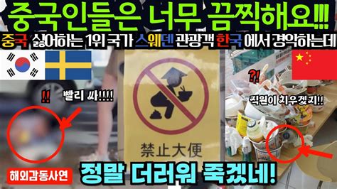 해외감동사연 “중국인들은 도대체 왜 그러는 걸까요 스웨덴뿐만 아니라 한국에서도 각종 만행 저지르는 중국인에 스웨덴