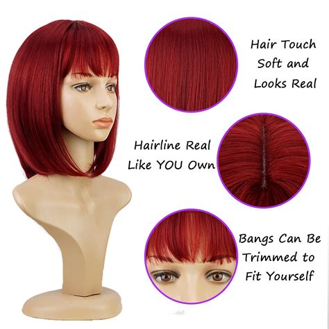 Peluca Corta Azul Bob Con Flequillo 12 Pulgadas Peluca Sintética De Moda Natural Para Mujer