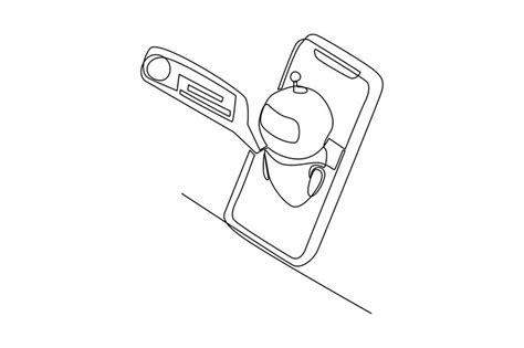 ロボットとの 1 つの線画チャット スマートフォンとラップトップ チャットボットのコンセプト 連続線描画デザイン グラフィック ベクトル図
