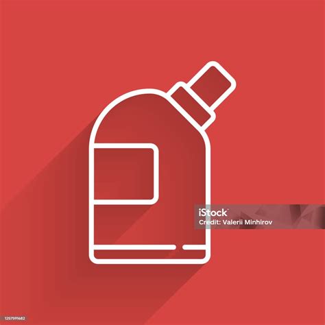 세탁 세제 표백제 식기 세척액 또는 긴 그림자로 격리 된 다른 세제 아이콘용 흰색 라인 플라스틱 병 벡터 일러스트레이션 가사