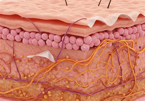 Microscopic Cross Section Of Human Skin Detailed 3d Render Of Dermal