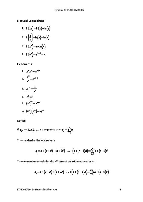 Mathematics Review Natural Logs Exponents Series And More Natural Logarithms 1 2 3 4