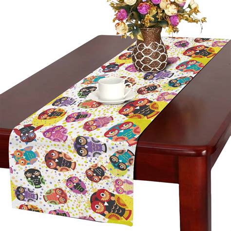 Mkhert Colorful Owl Table Runner Cartoon Owl Table Cloth Runner For