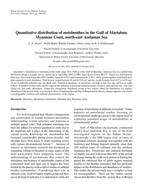 Pdf Quantitative Distribution Of Meiobenthos In The Gulf Of Martaban Myanmar Coast North