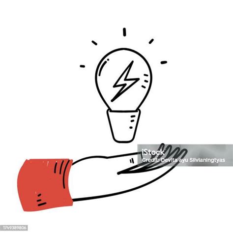 Bola Lampu Doodle Yang Digambar Tangan Dengan Simbol Listrik Ilustrasi