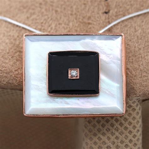 14k Rose Gold Mother Of Pearl Pendant Black Onyx And Diamond Accent Etsy