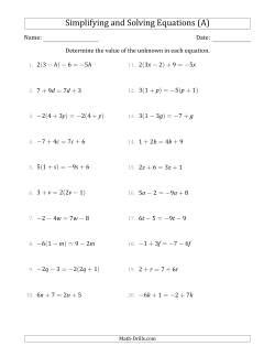 Algebra Worksheets