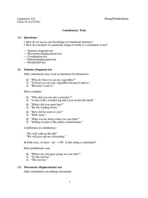 Harvard Linguistics 110 Class 18 Constituency Tests Pdf