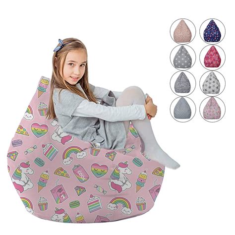 Bean Bag Cover Without Filler Cute Printed Lounger Sack Cozy Lazy Chair Beanbag Slipcover For